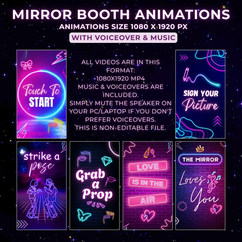 Mirror Booth Animations, Neon Purple Animations, Touch to Start ...