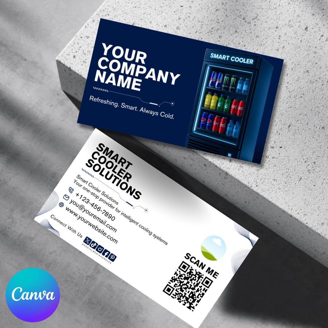Smart Cooler Business Card Template, Editable Design for Vending ...