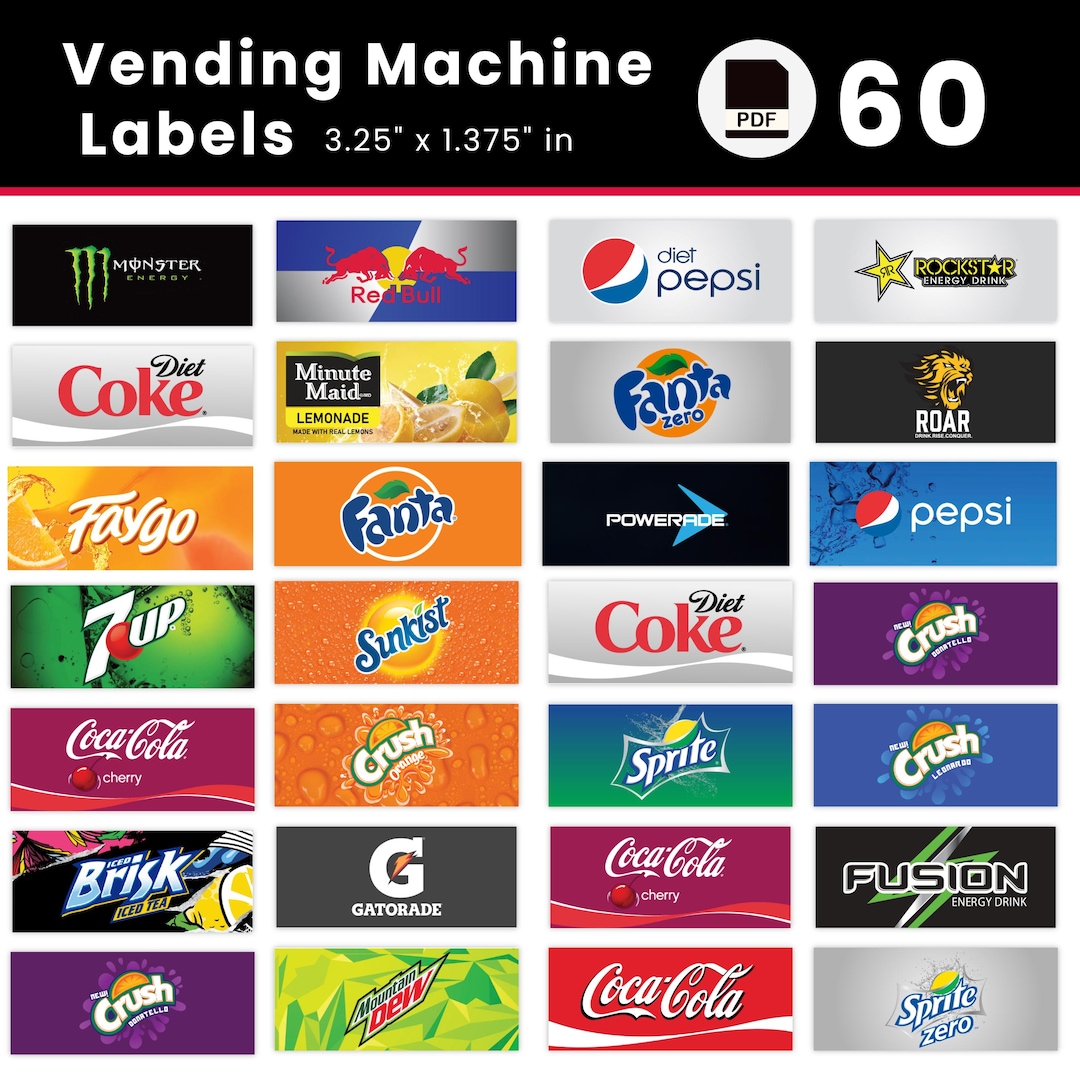 60 Vending Machine Label, High Quality Labels, Soda Pop Labels, Soft ...