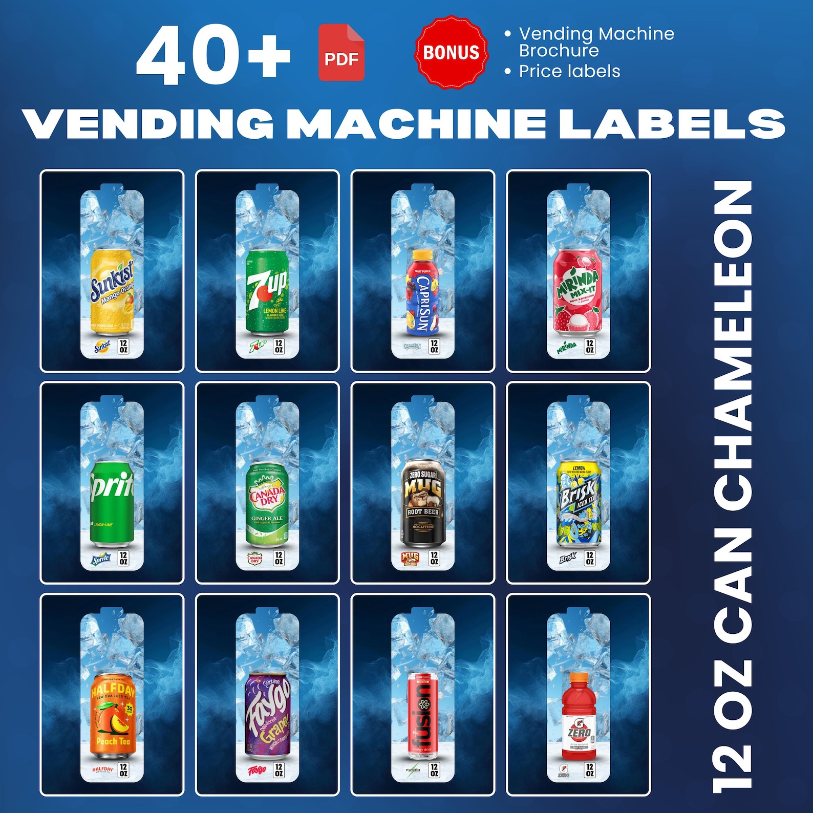 40+ Royal Vendors Vending Machine Labels, 12 Oz Can Chameleon Style ...