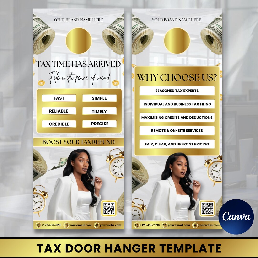 Tax Door Hanger Template, Tax Preparer Gold and White Banner, Tax ...