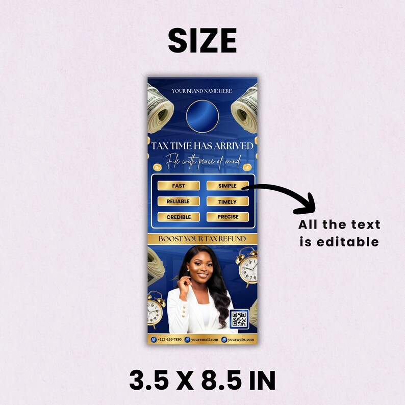 Tax Door Hanger Template, Tax Preparer Gold and Blue Banner, Tax Season ...