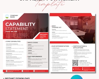 Business Capability Statement, Corporate Flyer, Editable Capability Statement Template, Company ...