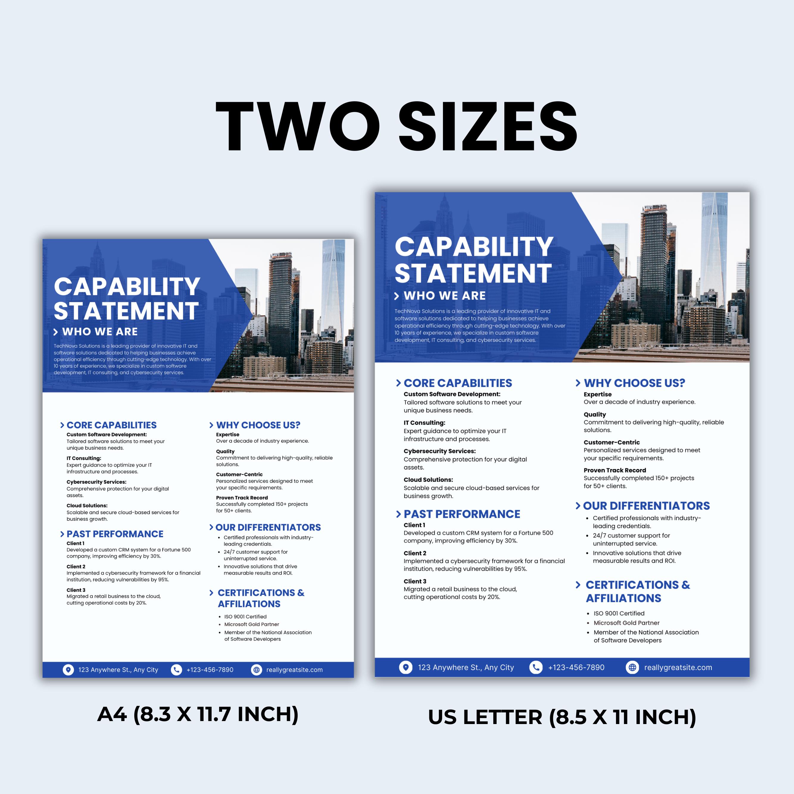 Capability Statement Template Canva, Corporate Flyer, Editable Business Capability Statement ...