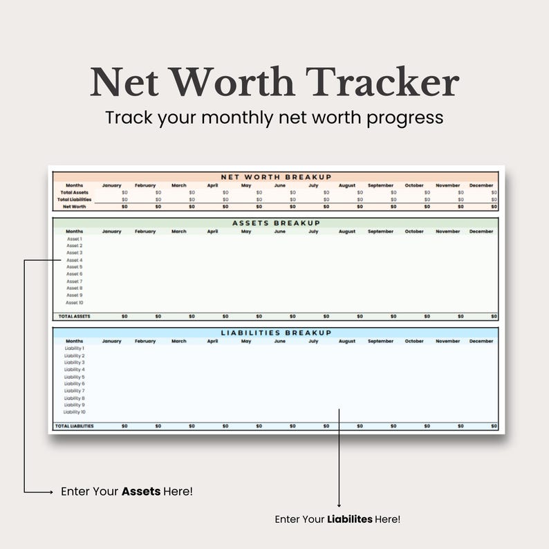 Net Worth Tracker Google Sheets Template, Net Worth Calculator ...