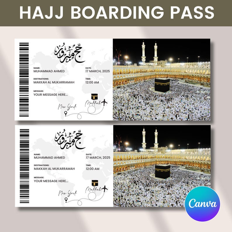 Hajj Boarding Pass, Editable Umrah Mubarak Boarding Pass, Hajj Plane ...
