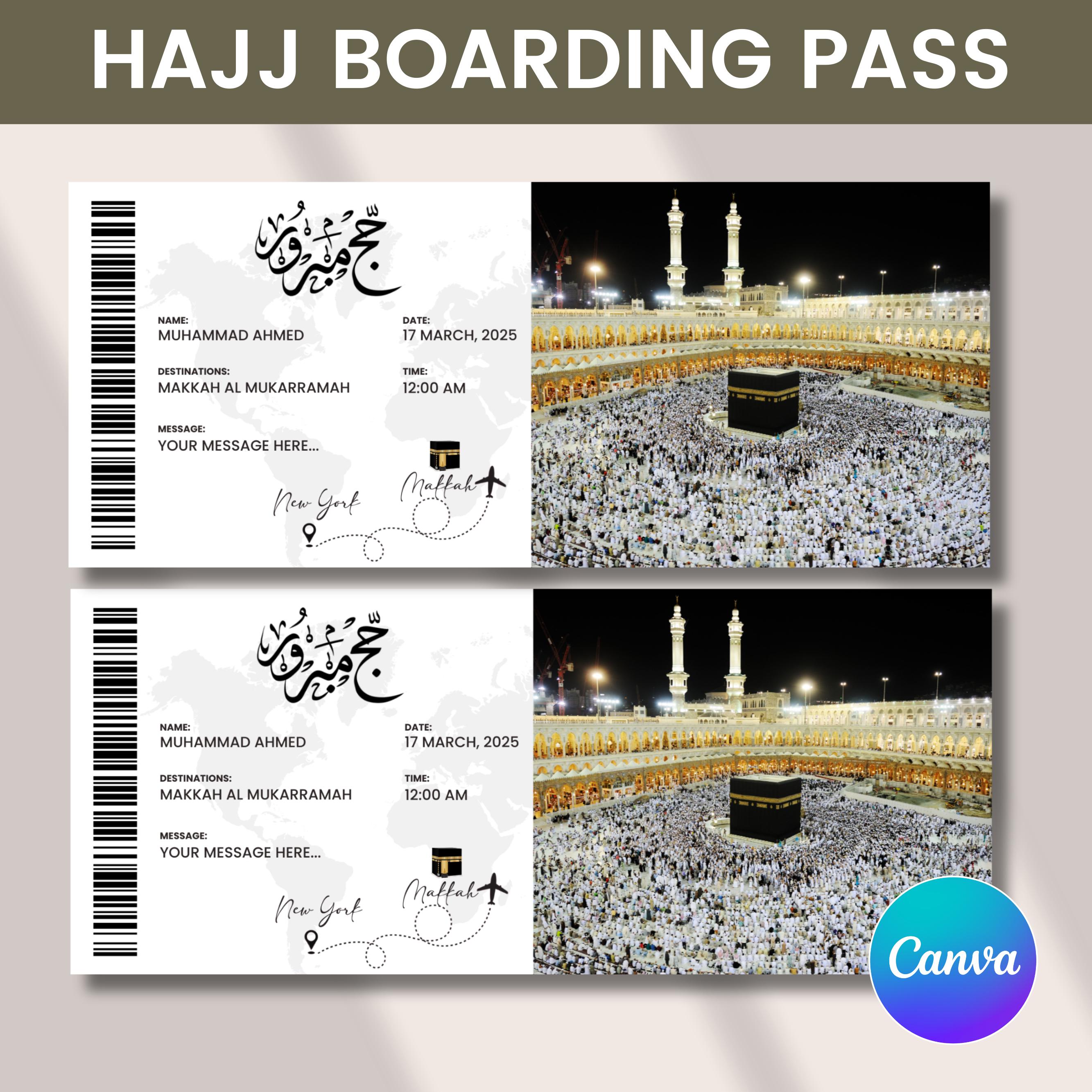 Hajj Boarding Pass, Editable Umrah Mubarak Boarding Pass, Hajj Plane ...