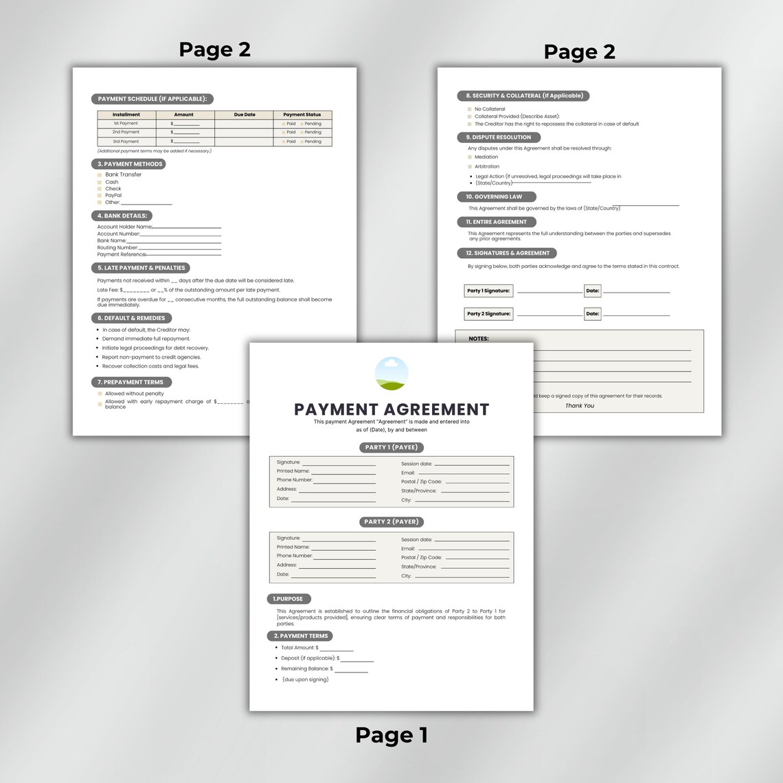 Payment Agreement Contract Template, Agreement Template, Payment ...