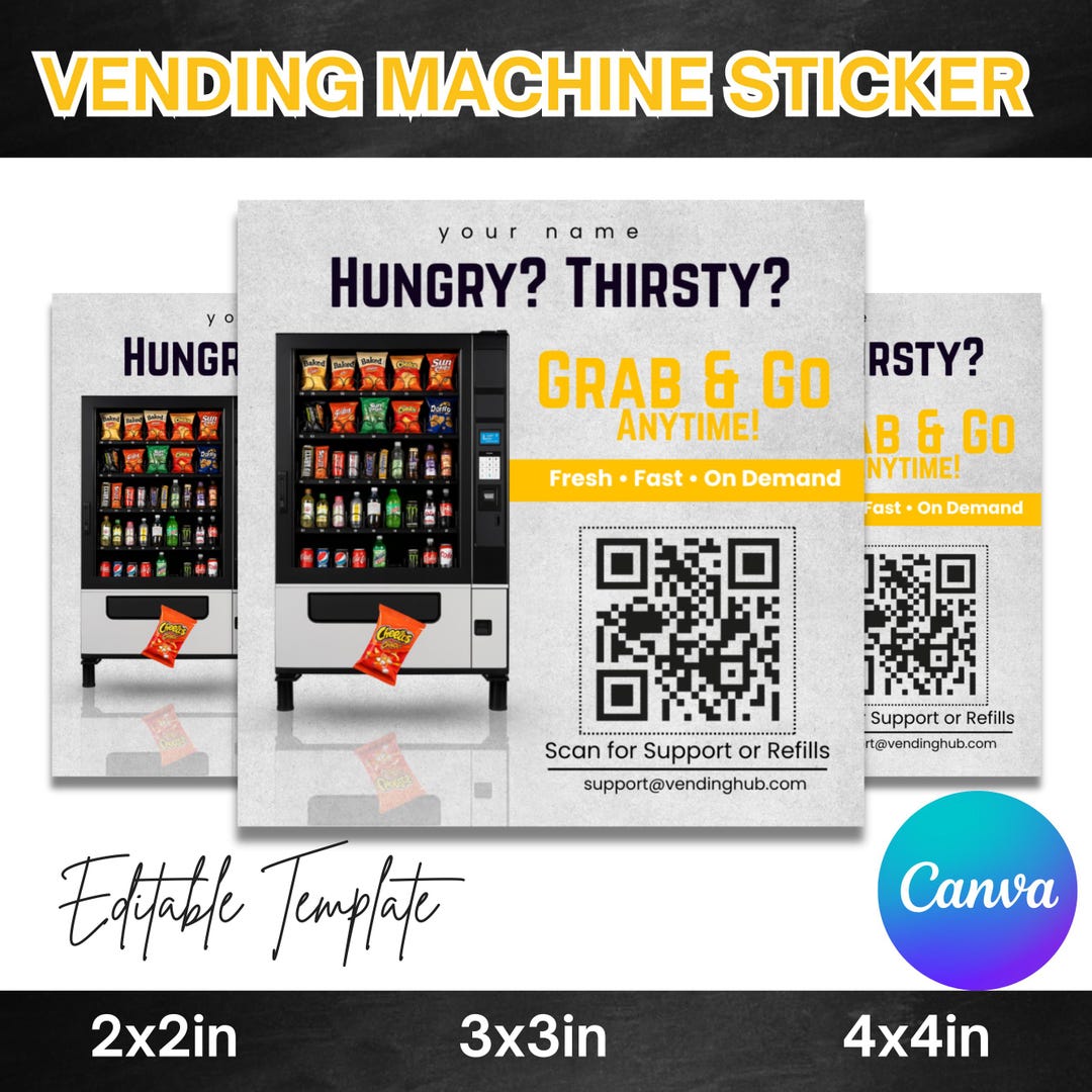 Editable Vending Machine Business Sticker Template, Customize Name ...