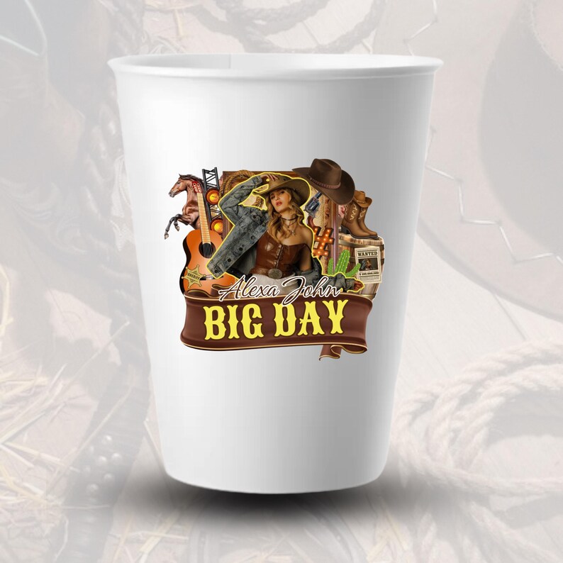 Western Style Birthday Sticker, Hoedown Styrofoam Cup Sticker, Shot ...