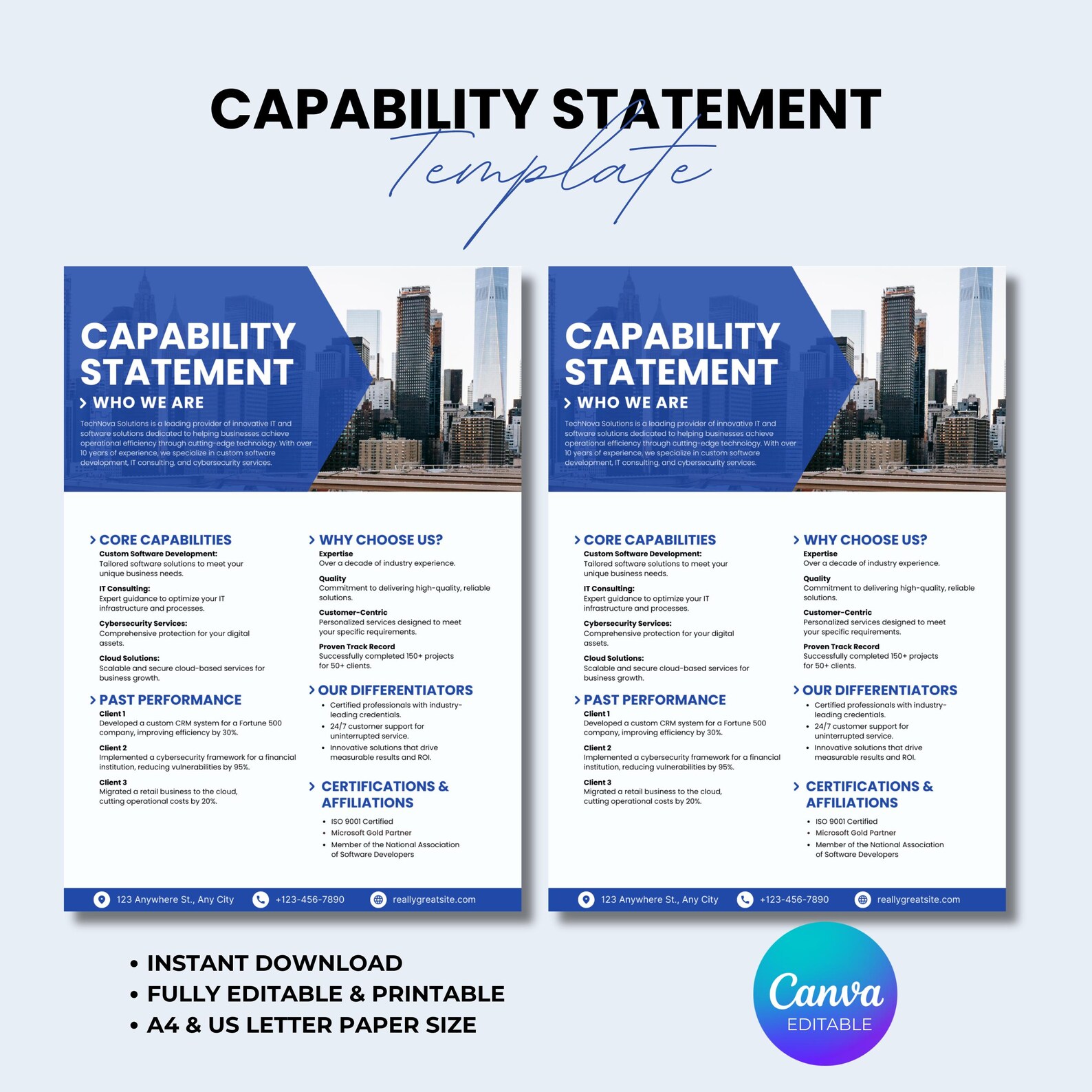 Capability Statement Template Canva, Corporate Flyer, Editable Business ...