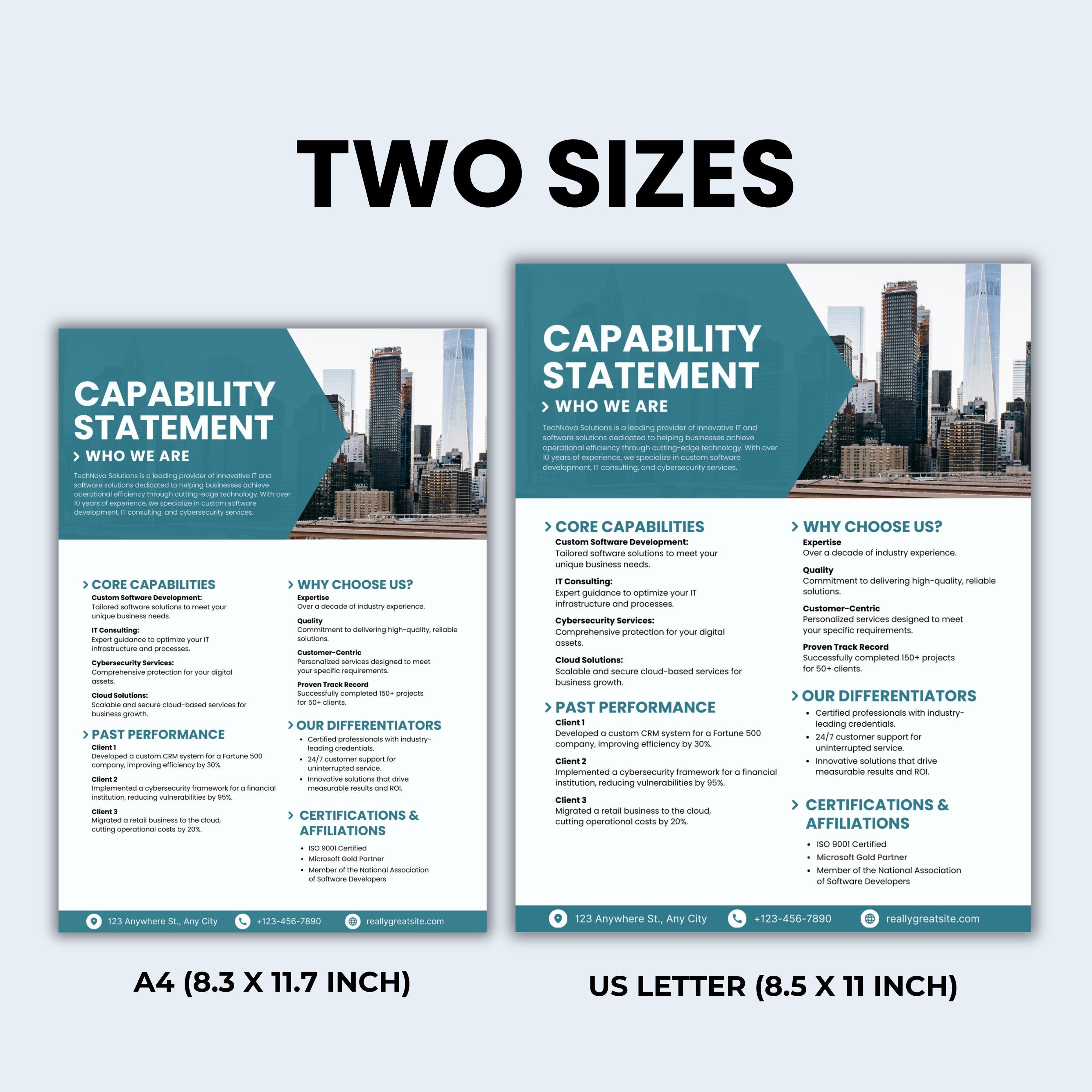 Capability Statement Template Canva, Corporate Flyer, Editable Business Capability Statement ...