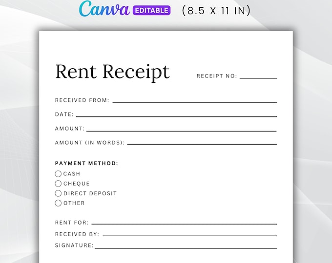 Editable Receipt. Receipt Template. Customer Receipt. Minimalist ...