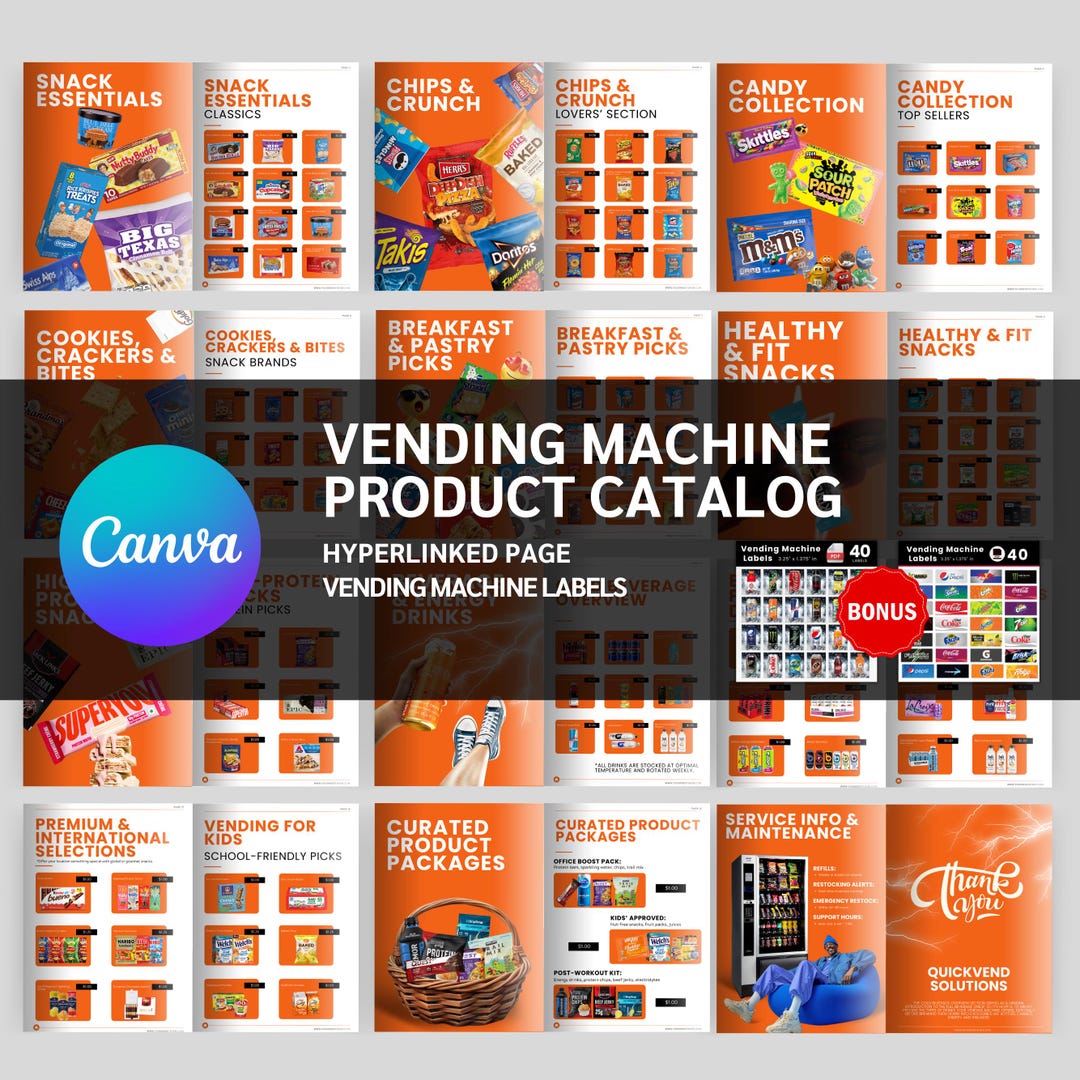 Editable Vending Machine Products Catalog, Vending Drinks Catalog ...