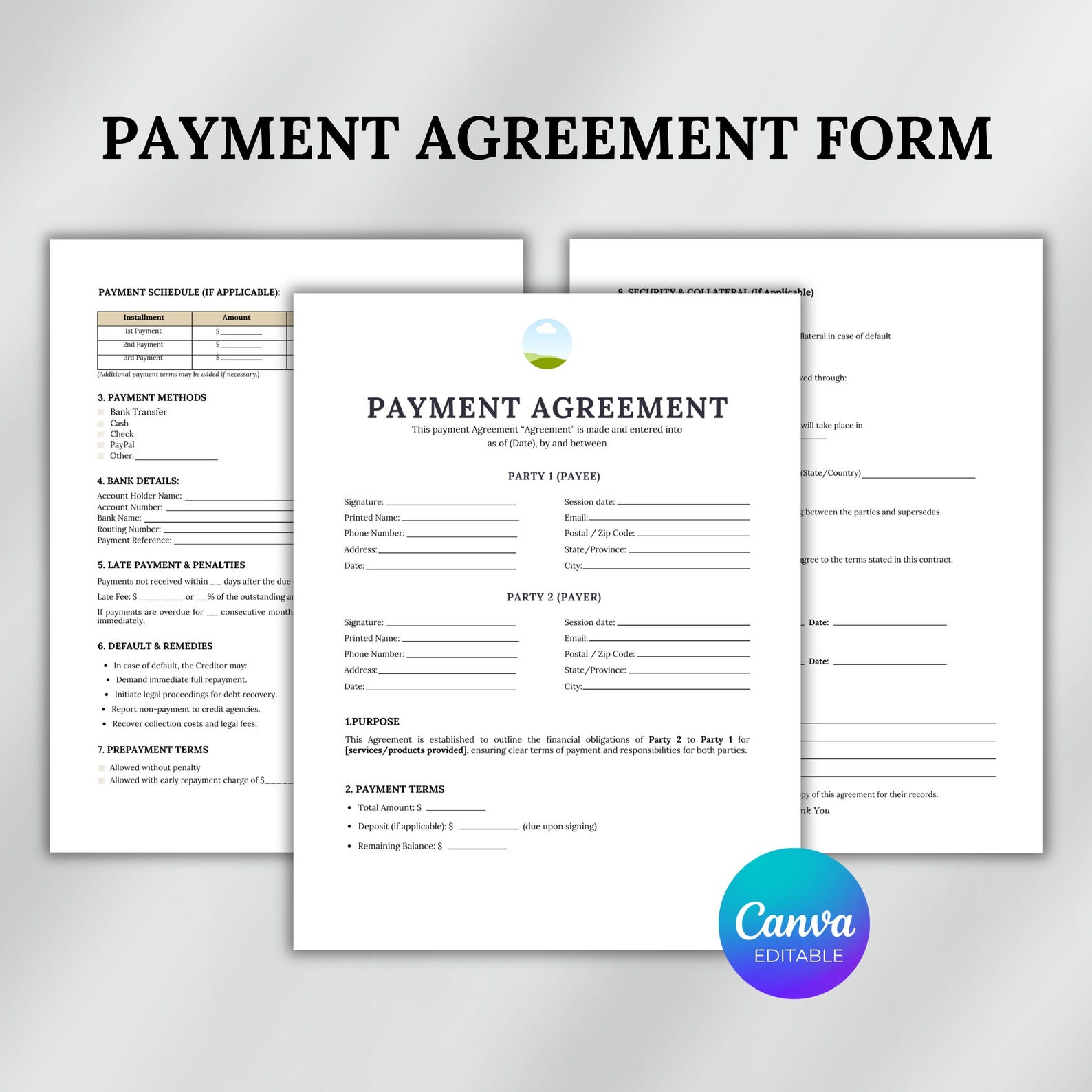 Payment Agreement Contract Template, Agreement Template, Payment ...