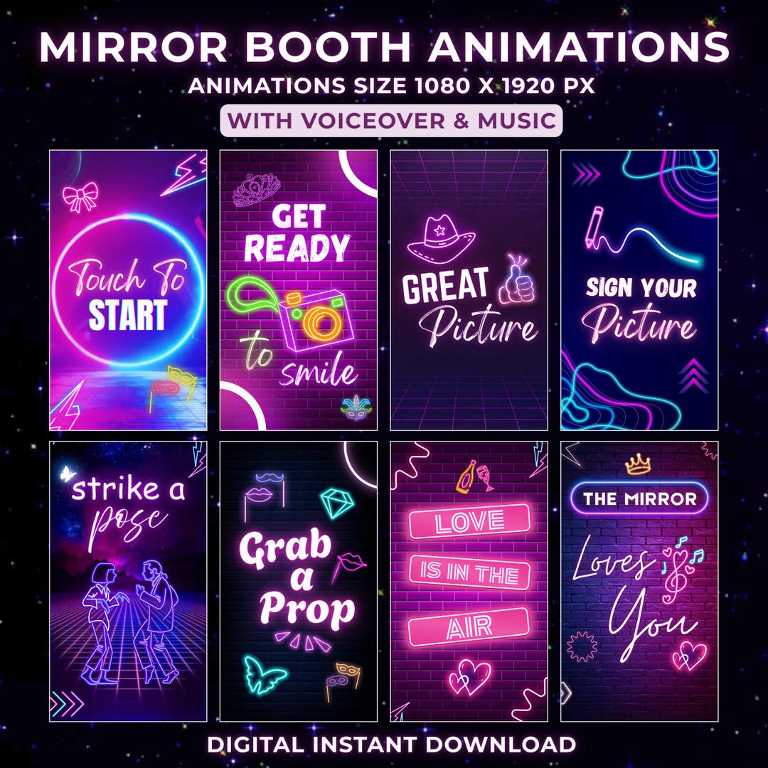 Mirror Booth Animations, Neon Purple Animations, Touch to Start ...