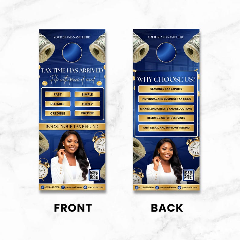 Tax Door Hanger Template, Tax Preparer Gold and Blue Banner, Tax Season ...