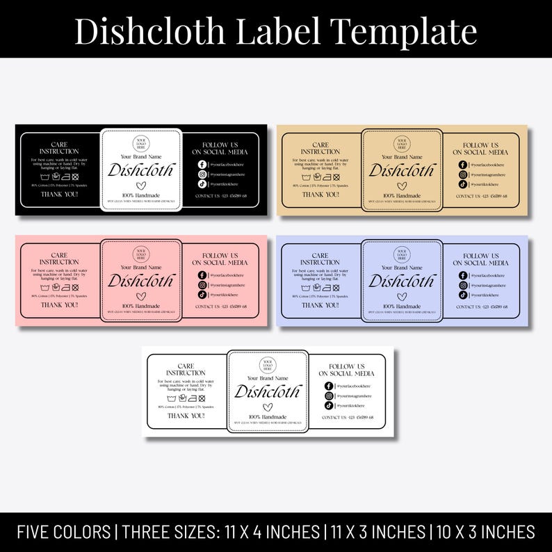 Dishcloth Labels, Editable Dishcloth Wrap Canva Template, DIY Crochet ...