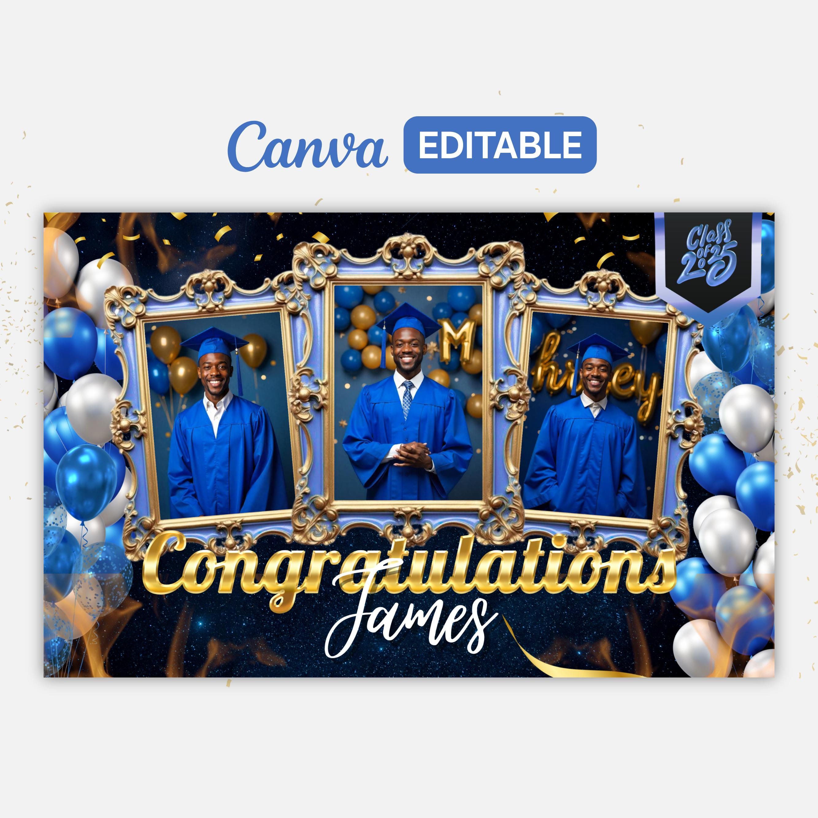Graduation Backdrop Bundle, 4 Editable Graduate Backdrops, Canva Grad ...