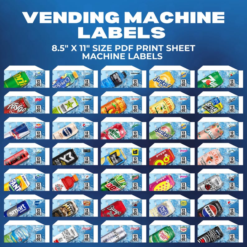 12oz Vending Machine Labels, High Quality Labels, Soda Pop Label, Soft ...