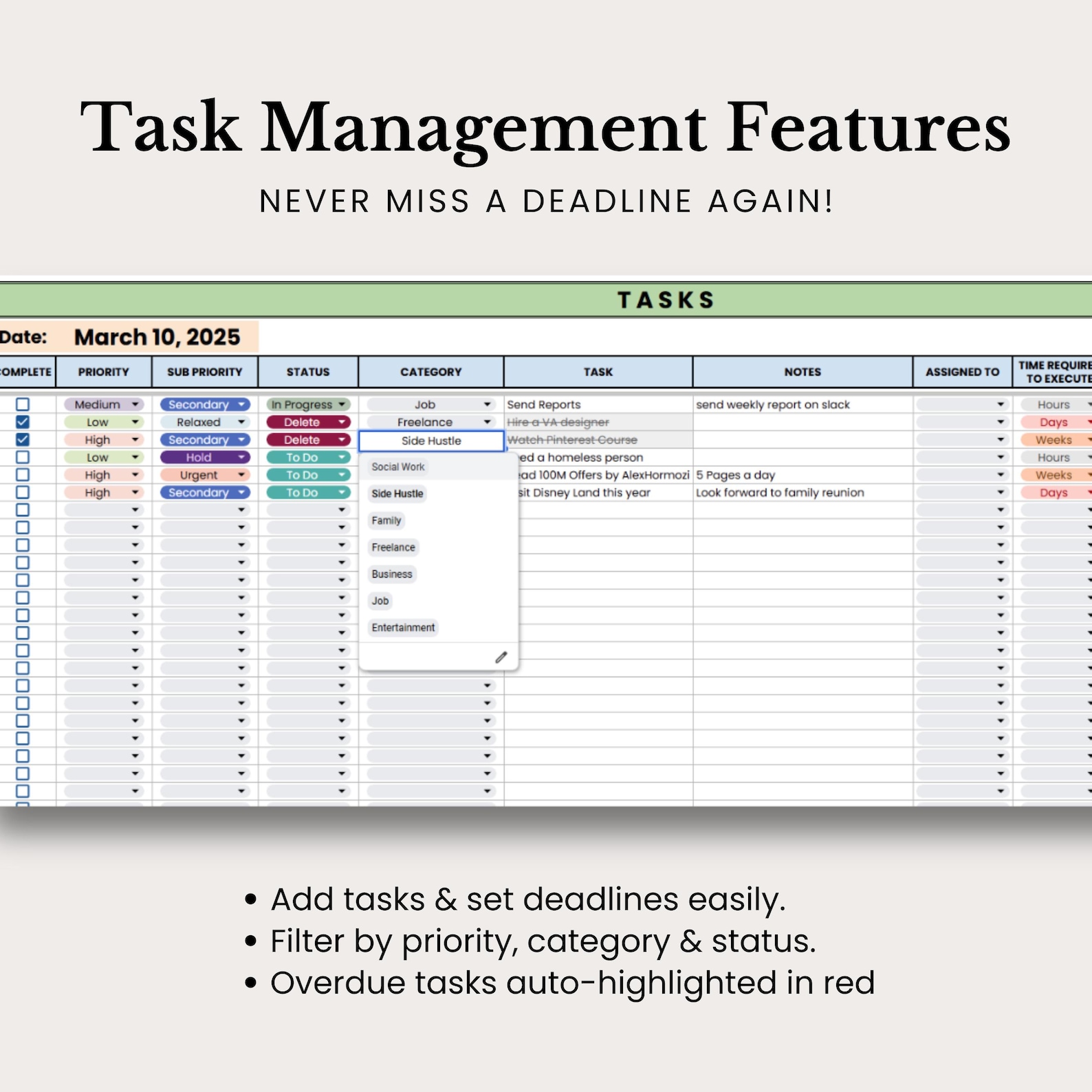 Task Tracker Spreadsheet Template, Task to Do List Activity Spreadsheet ...