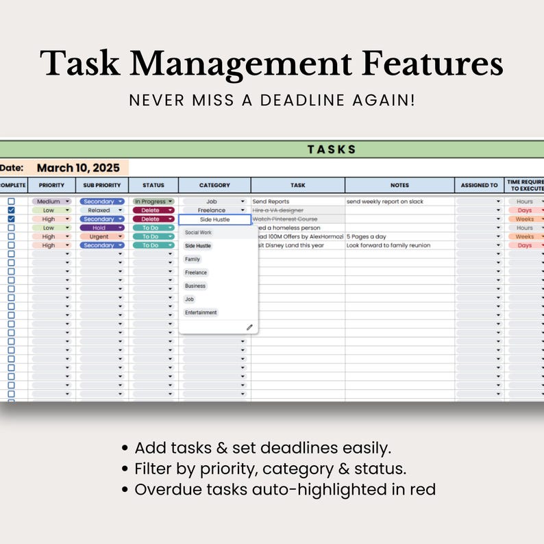 Task Tracker Spreadsheet Template, Task to Do List Activity Spreadsheet ...