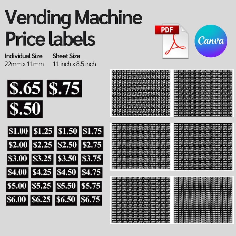 Editable Price Tags for Vending Machine, Vending Machine Price Labels ...