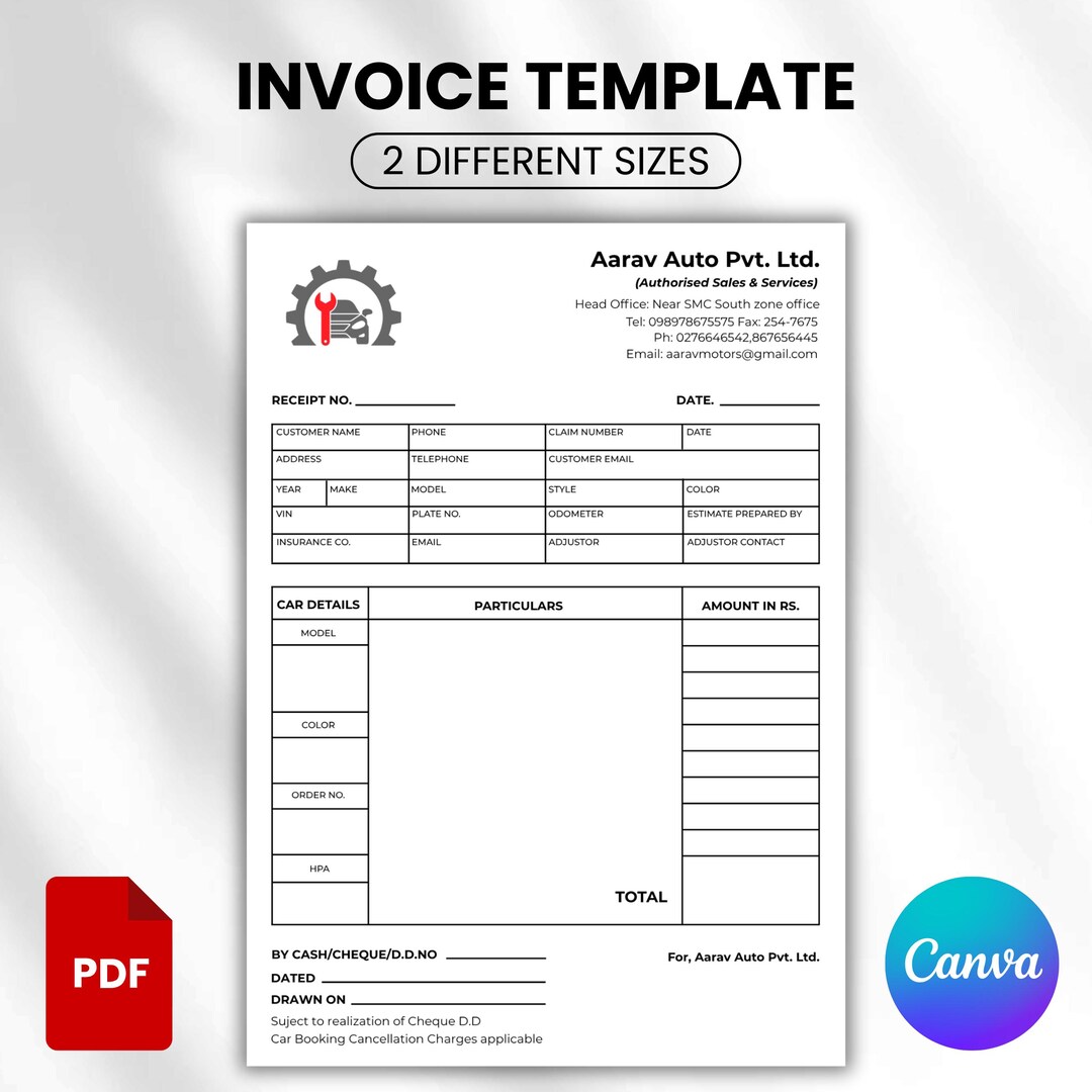 Editable Auto Repair Estimate Template, Auto Repair Invoice, Automotive ...