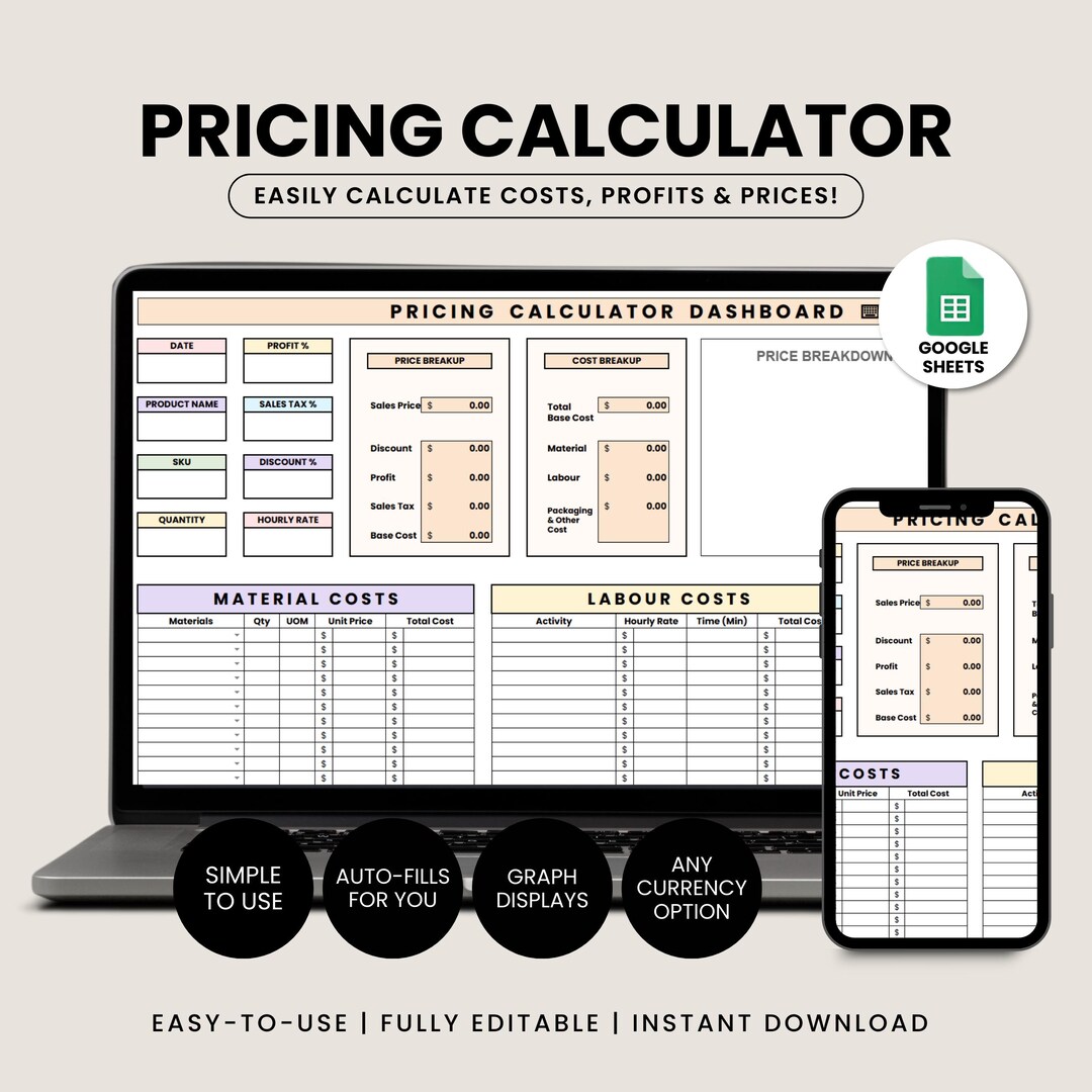 Pricing Calculator Spreadsheet, Small Business Price & Profit ...