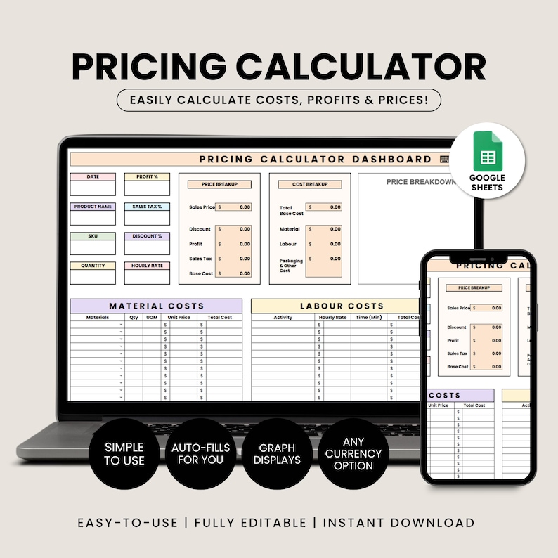 Pricing Calculator Spreadsheet, Small Business Price & Profit Calculator, Pricing Template ...
