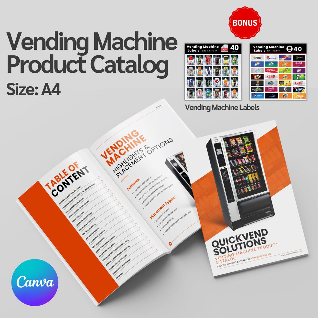Editable Vending Machine Products Catalog, Vending Drinks Catalog ...