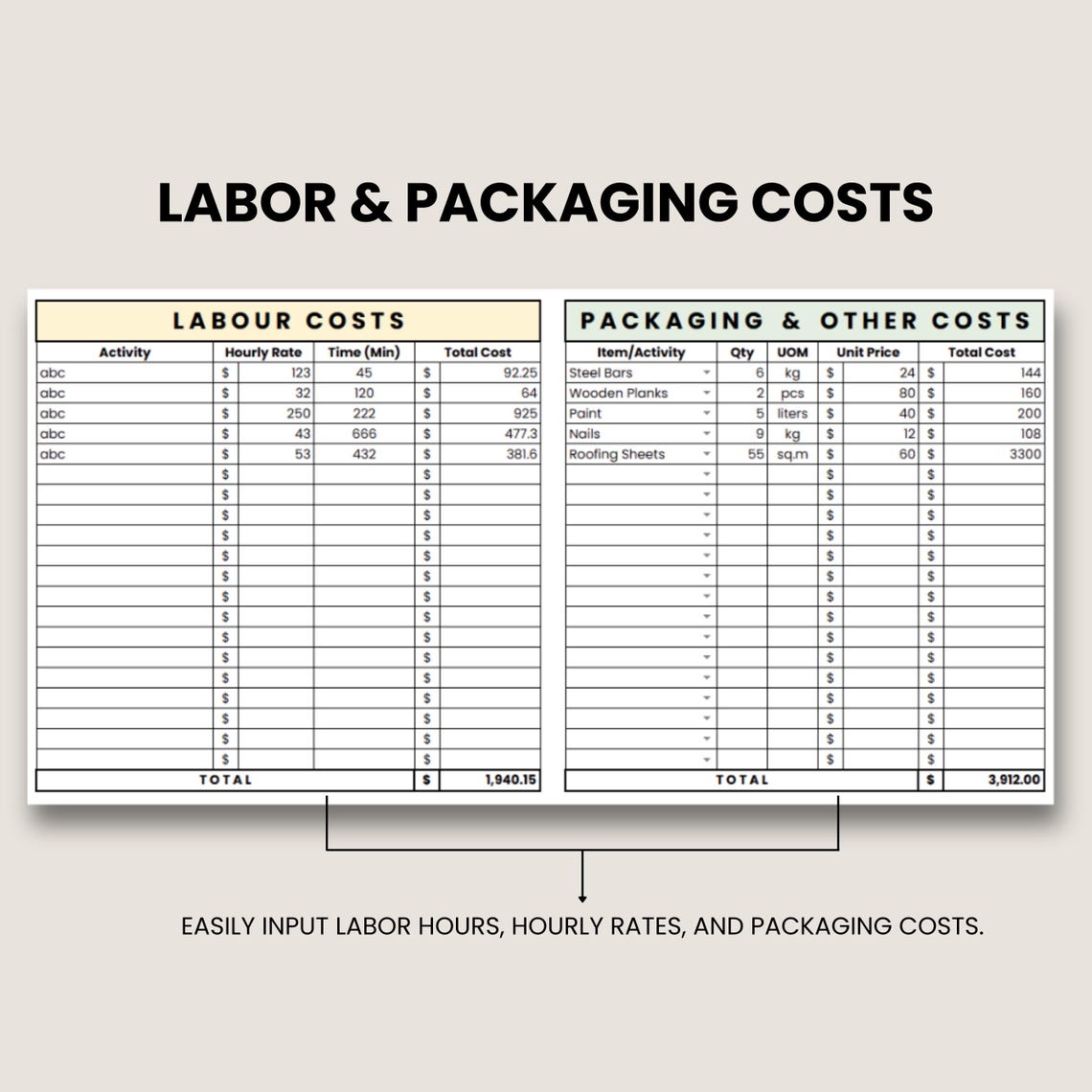Pricing Calculator Spreadsheet, Small Business Price & Profit ...
