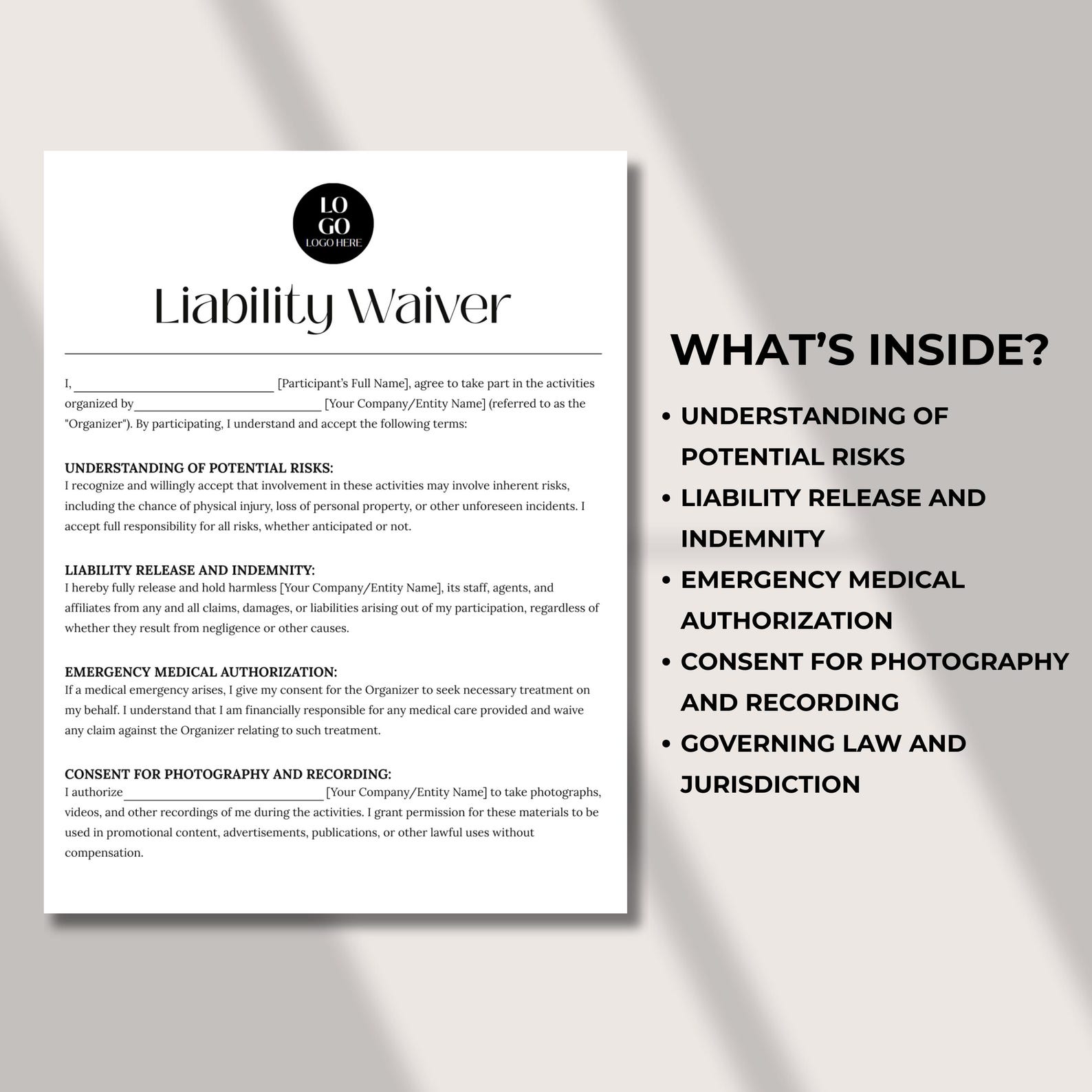 Editable All Purpose Liability Waiver, General Liability Waiver ...
