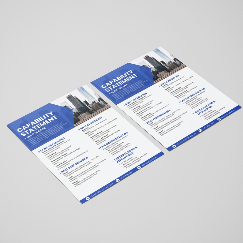 Capability Statement Template Canva, Corporate Flyer, Editable Business Capability Statement ...