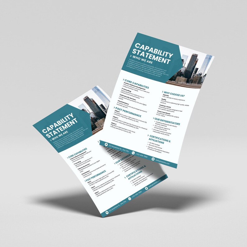Capability Statement Template Canva, Corporate Flyer, Editable Business Capability Statement ...