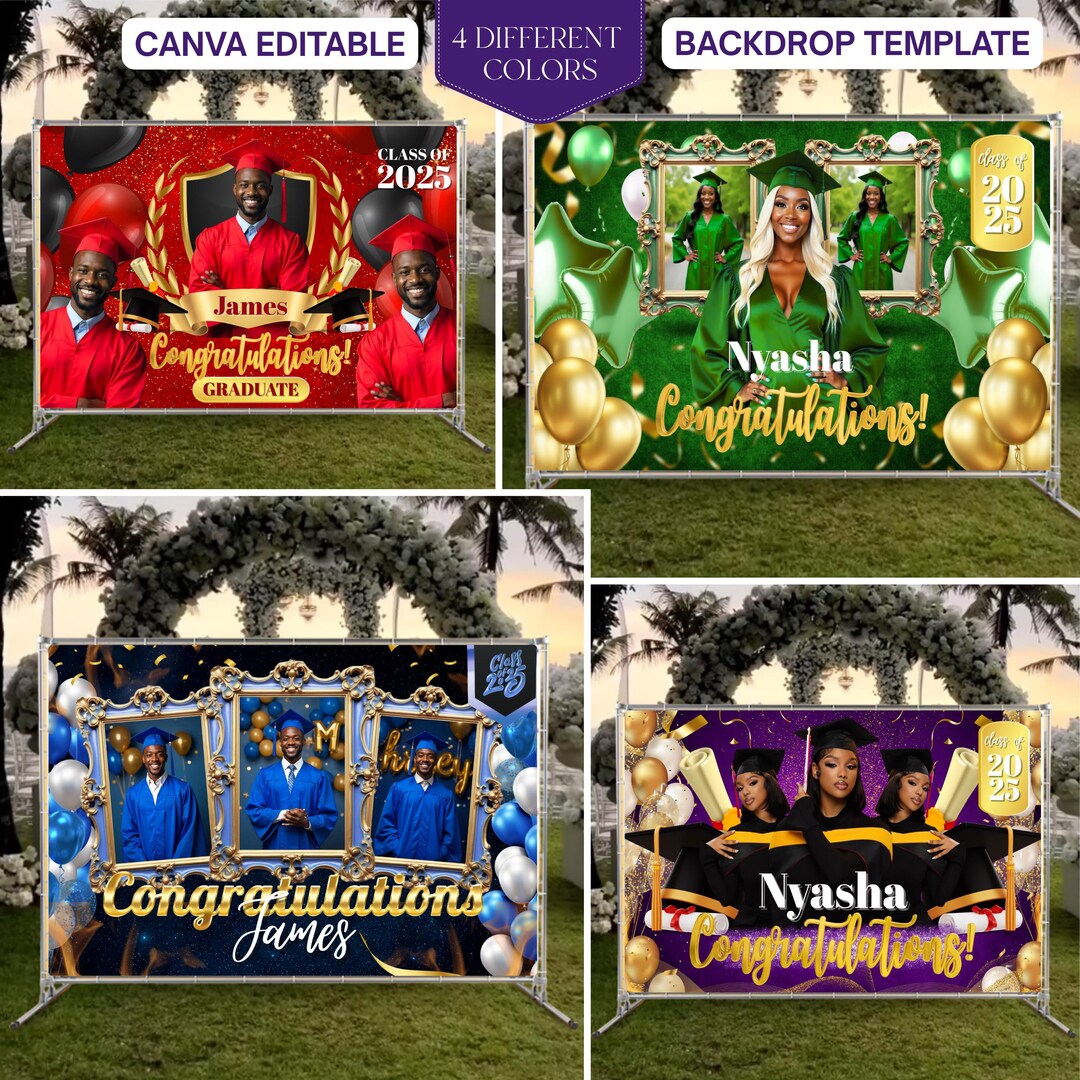 Graduation Backdrop Bundle, 4 Editable Graduate Backdrops, Canva Grad ...