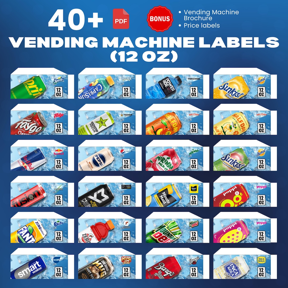 12oz Vending Machine Labels, High Quality Labels, Soda Pop Label, Soft ...