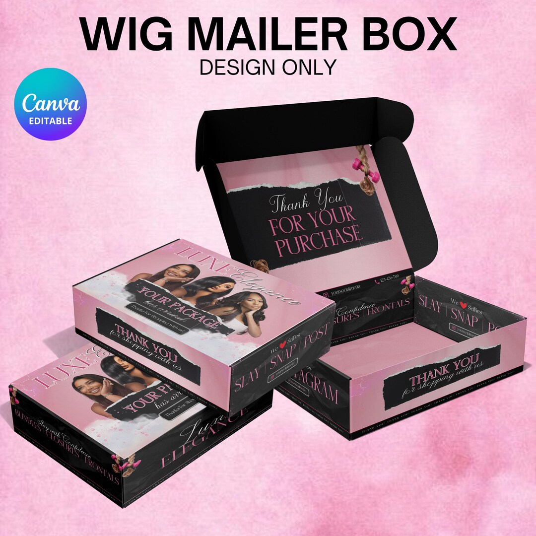 Wig Mailer Box Design, Premade Custom Box Design, Lace Front Box ...