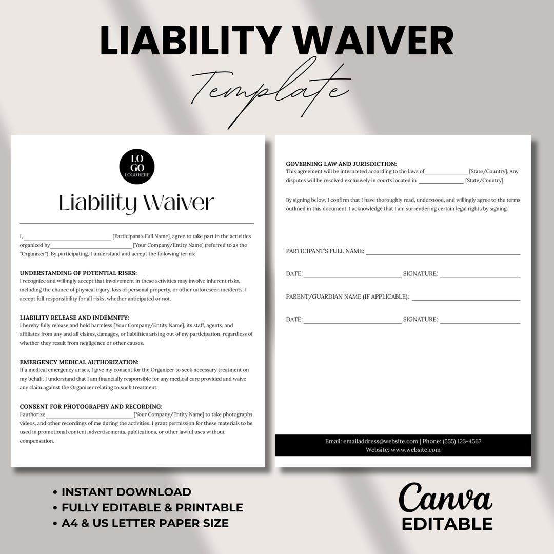 Editable All Purpose Liability Waiver, General Liability Waiver ...