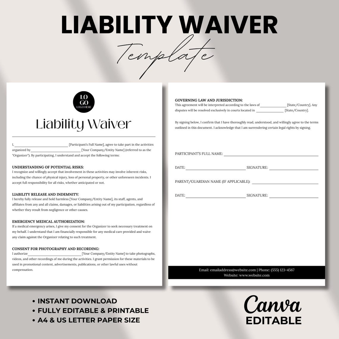 Editable All Purpose Liability Waiver, General Liability Waiver ...