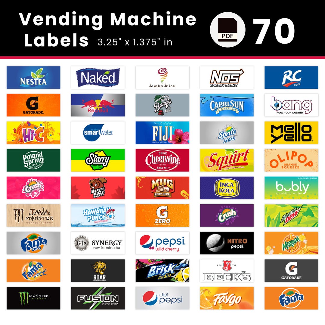 70 Vending Machine Label, High Quality Labels, Soda Pop Labels, Soft ...