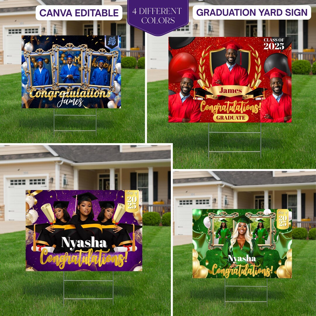Graduation Yard Sign Bundle, 4 Editable Graduate Yard Signs, Canva Grad ...