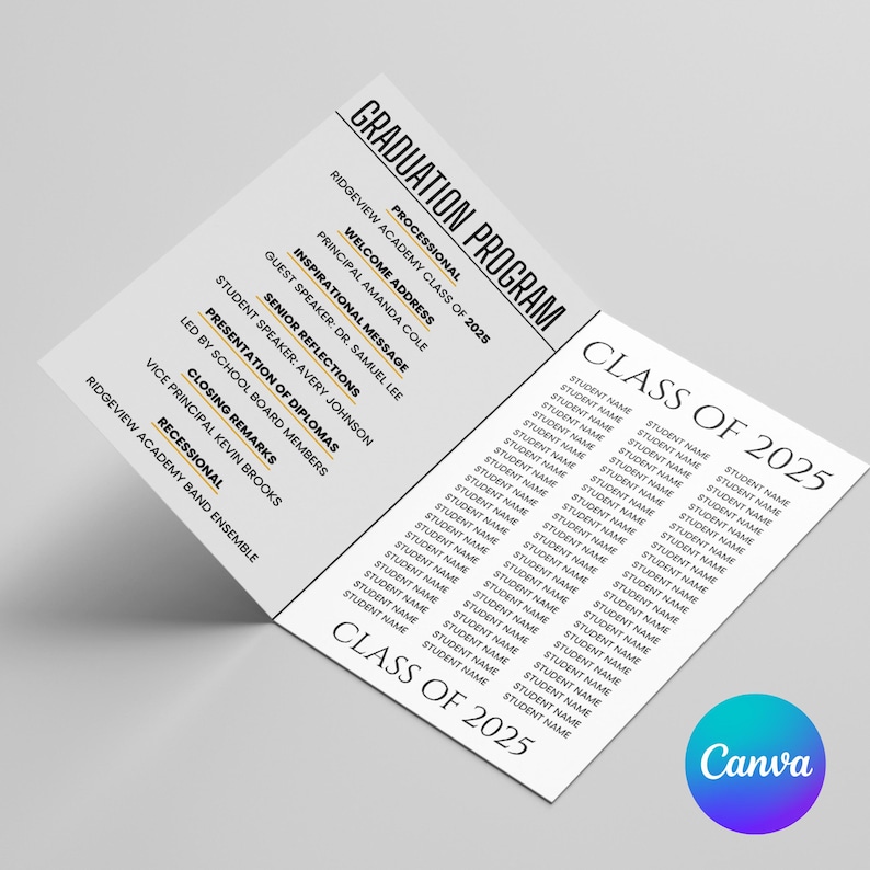 2026 Graduation Program Template, Editable 2026 Ceremony Card, Class of ...