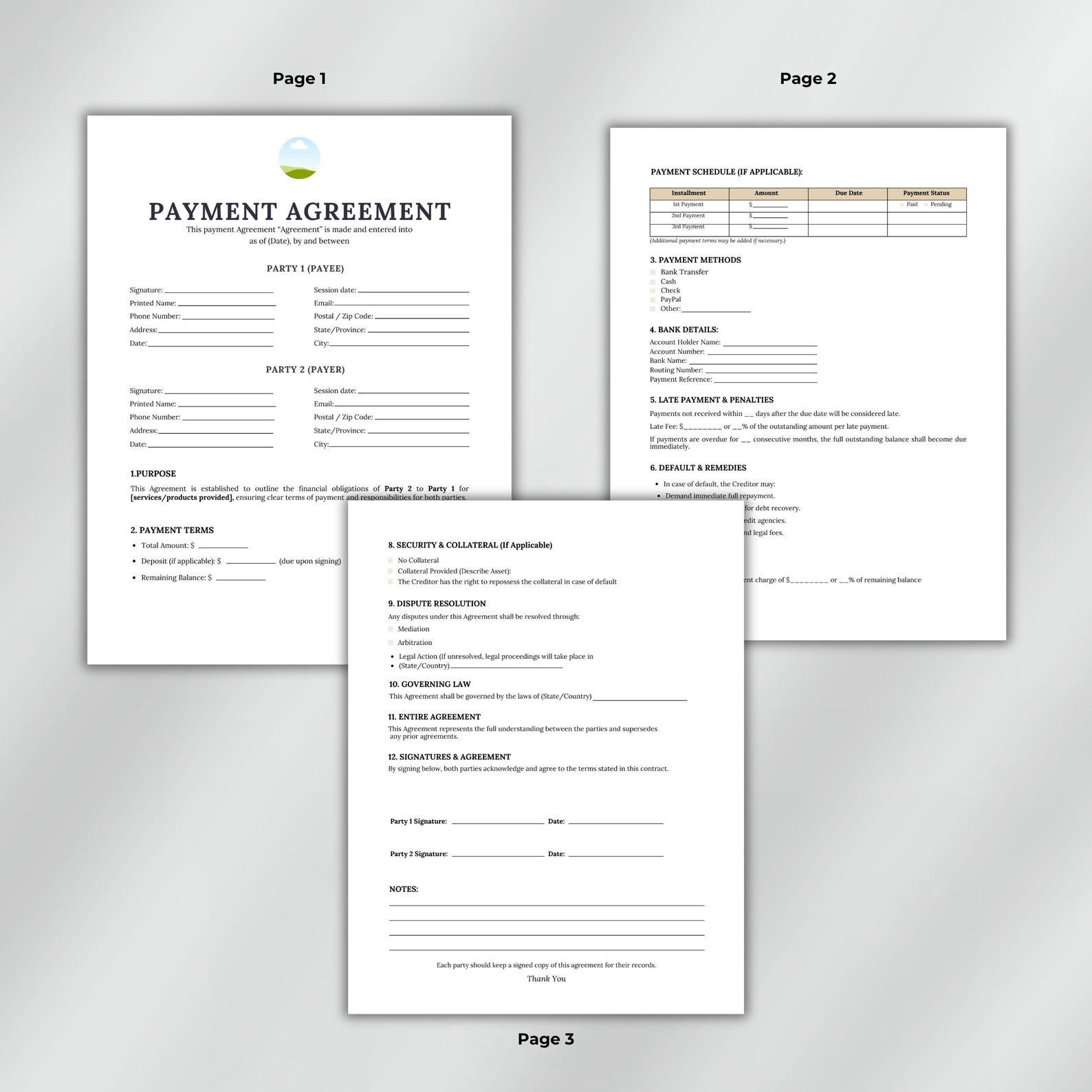 Payment Agreement Contract Template, Agreement Template, Payment ...