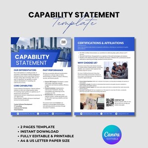 Capability Statement Template Canva, Corporate Flyer, Editable Business Capability Statement ...