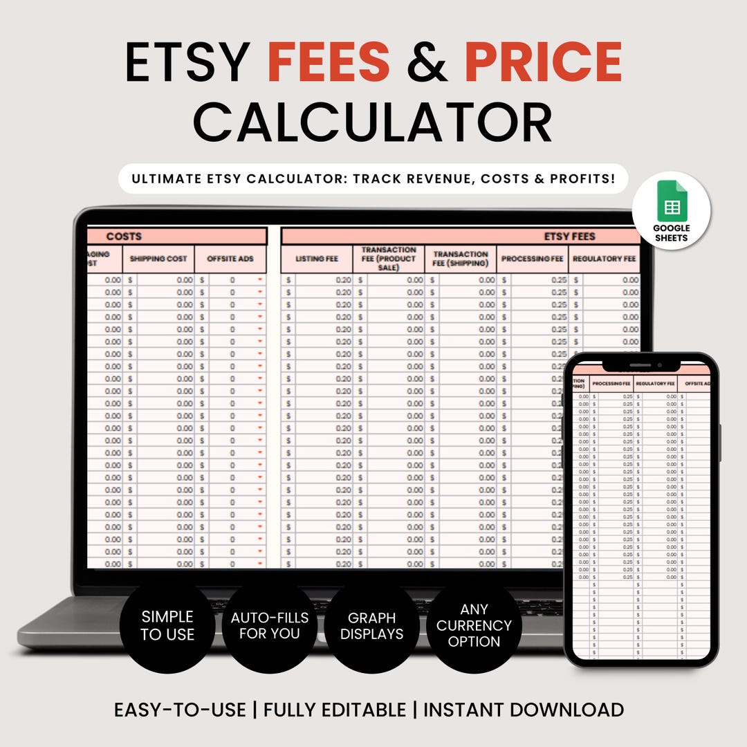 Etsy Fees & Profit Calculator, Product Pricing Calculator Google Sheets ...
