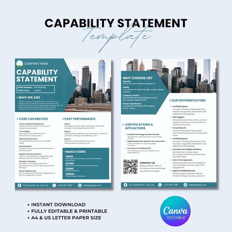 Business Capability Statement, Corporate Flyer, Editable Capability ...