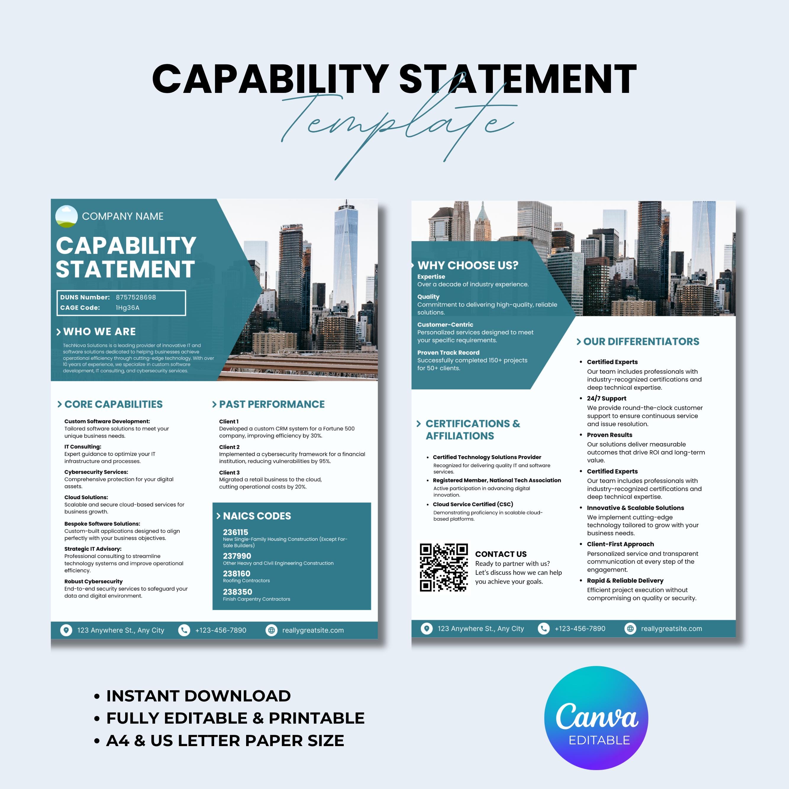 Business Capability Statement, Corporate Flyer, Editable Capability ...