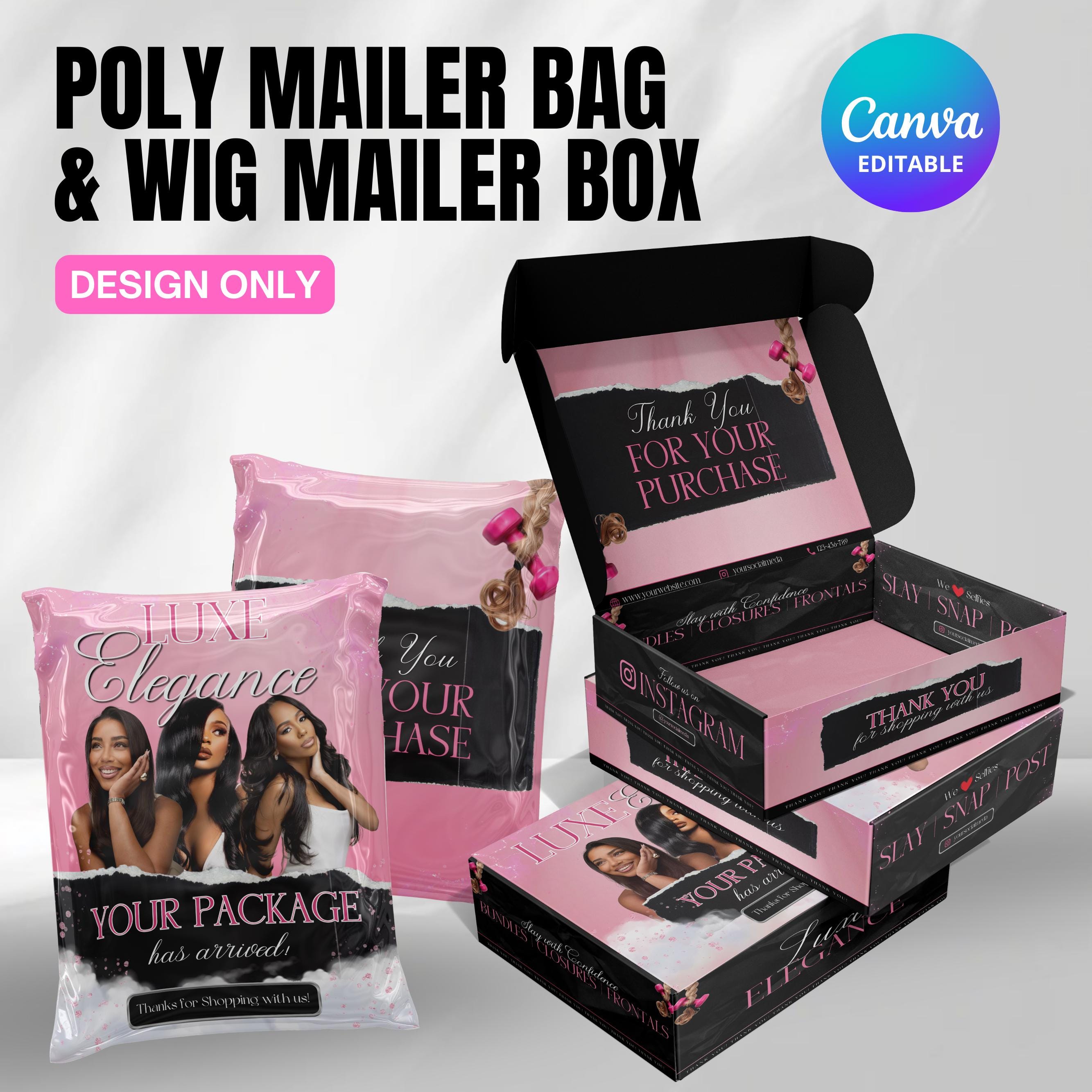Wig Mailer Box and Polymailer Template Bundle, Premade Custom Box ...