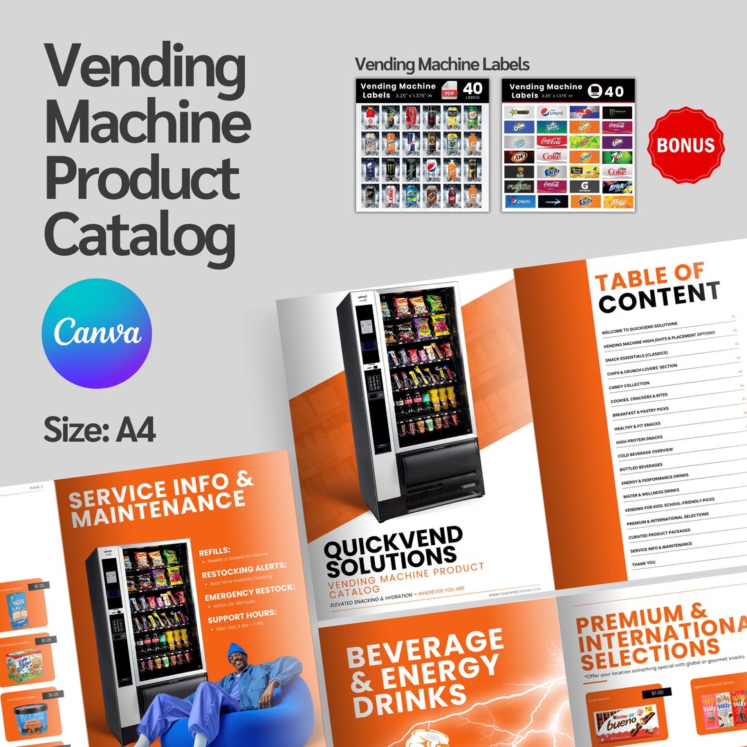 Editable Vending Machine Products Catalog, Vending Drinks Catalog ...